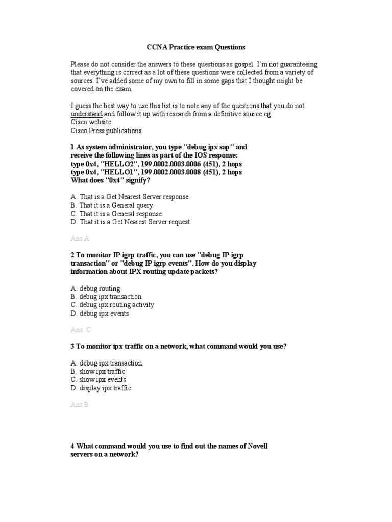 CCNA Exam Practice Questions Guide | PDF | Computers