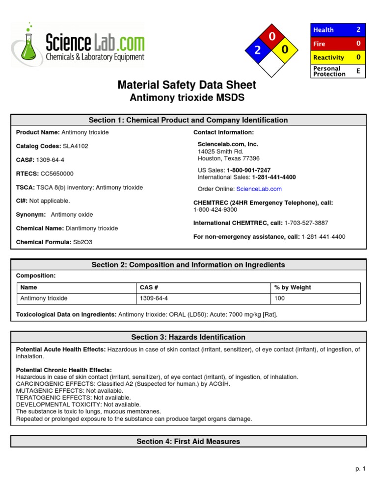 Antimony Trioxide - MSDS | PDF | Toxicity | Personal Protective Equipment