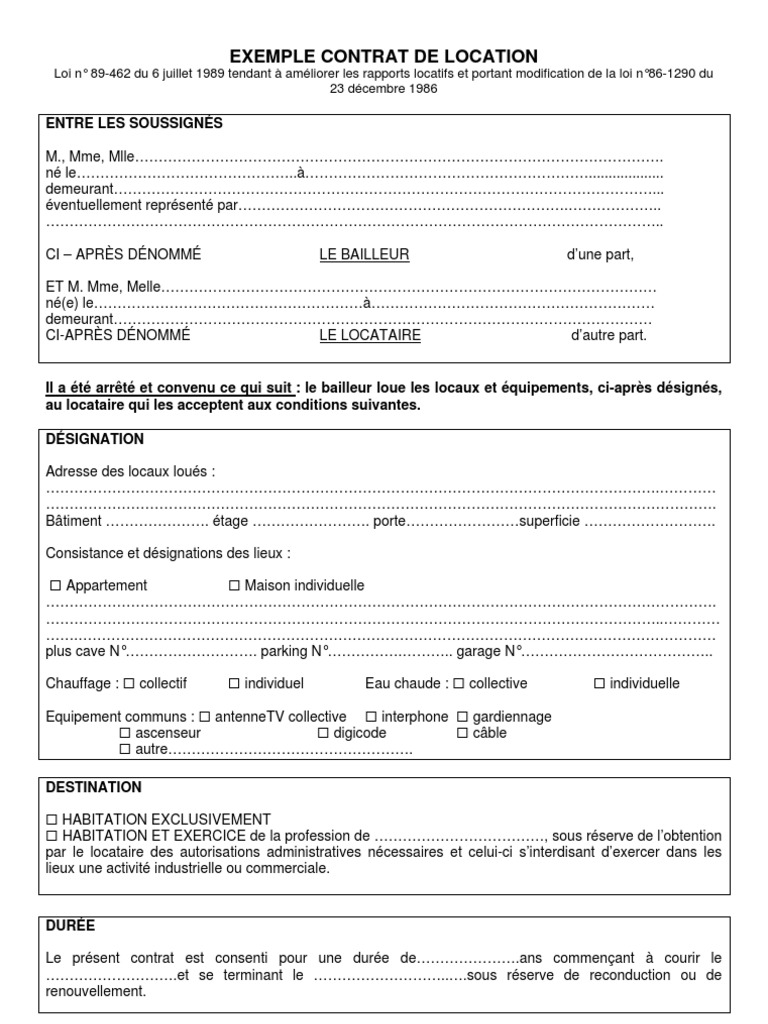 Contrat Location Exemple | PDF | Cautionnement | Location