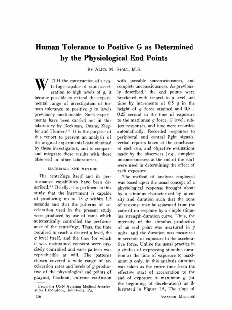 Human Tolerance to Positive G Forces | PDF | Experiment | Correlation ...