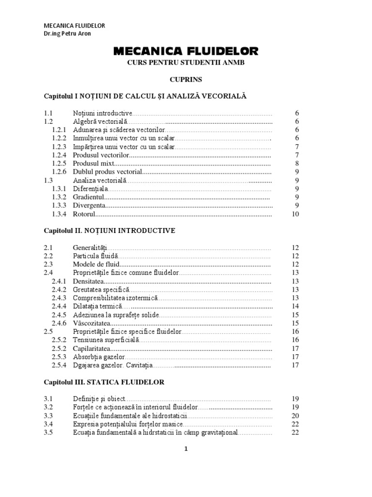 Curs + Proiect Mecanica Fluidelor | PDF