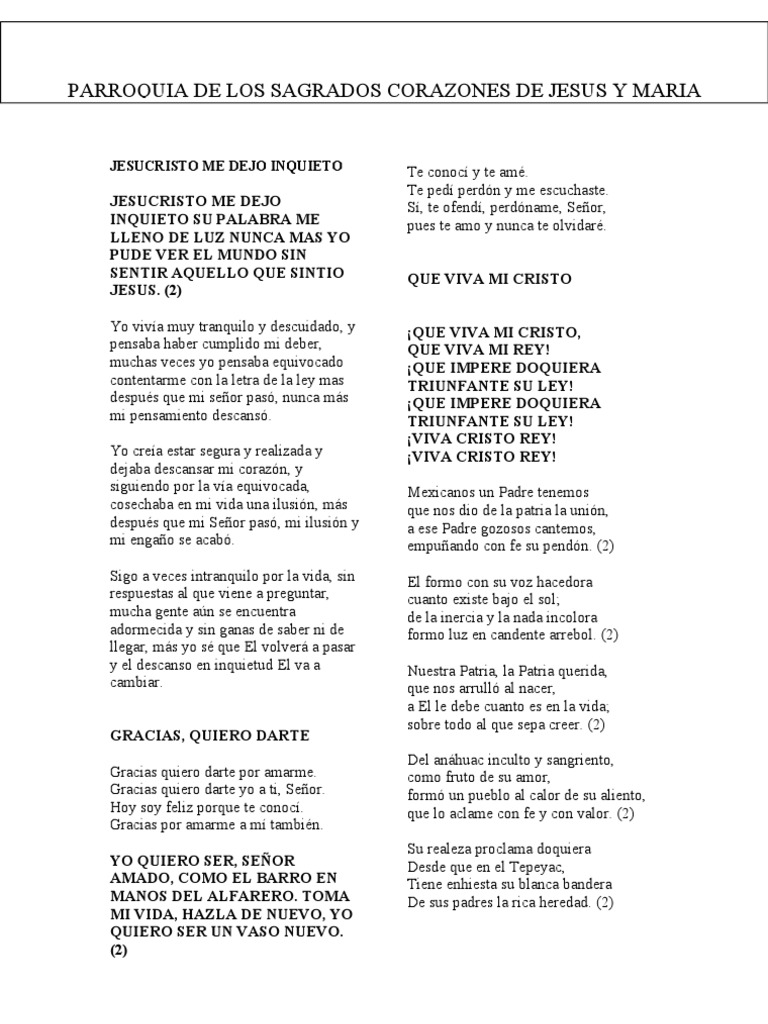 Cantos Sagrado Corazón De Jesús Pdf Amor Cristo Título