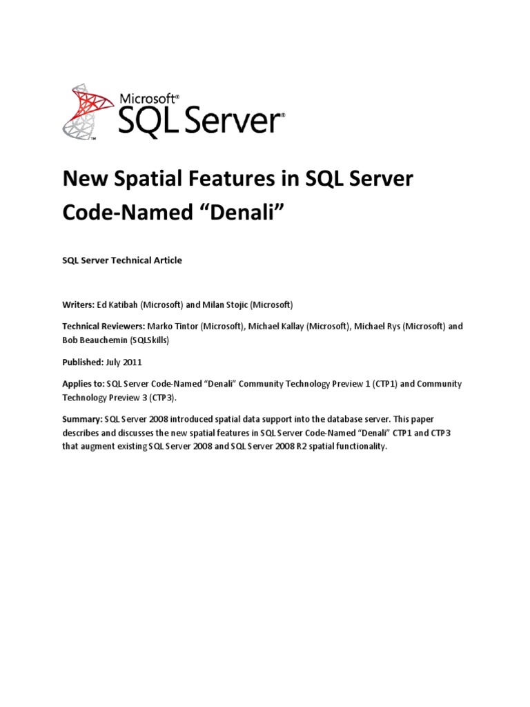 SQLServer Denali Spatial | PDF | Microsoft Sql Server | Database Index