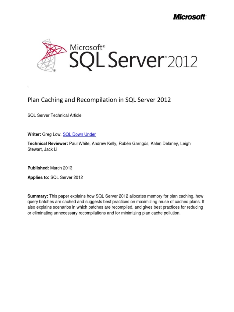 Plan Caching And Recompilation In Sql Server 2012 Pdf Microsoft Sql Server Compiler