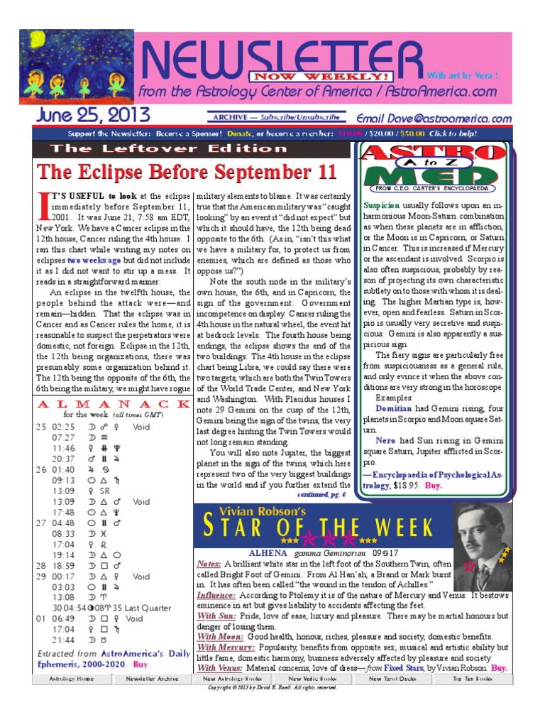 Astroamerica Newsletter Dated June 25, 2013 | PDF | Mercury (Planet ...