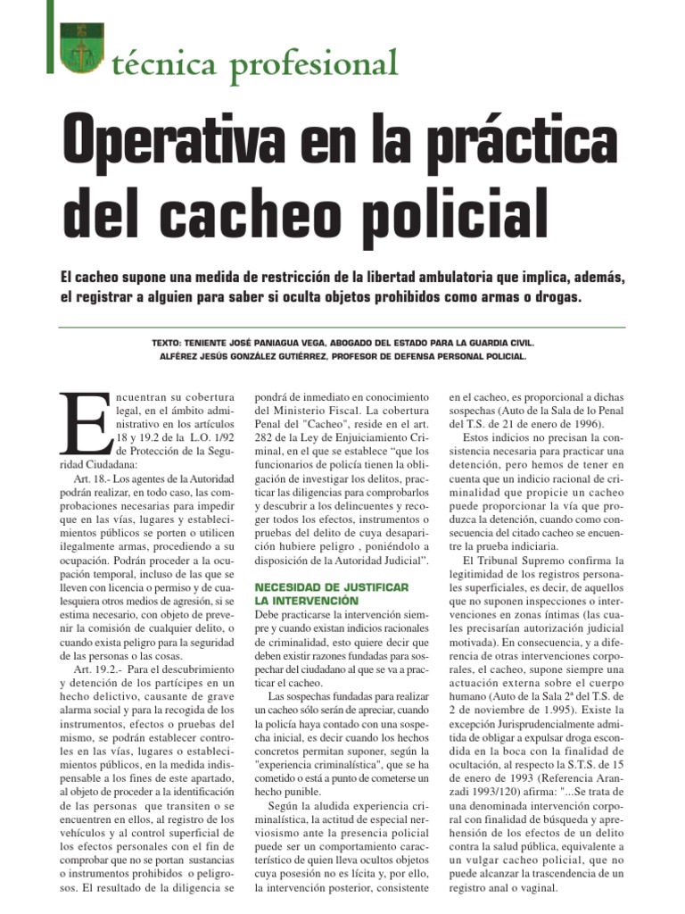 CACHEO POLICIAL Articulo - 1 PDF | Descargar gratis PDF | Policía | Delito
