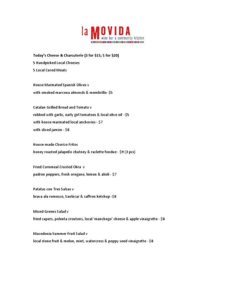 La Movida Food Menu | PDF | Cuisine | Food And Drink