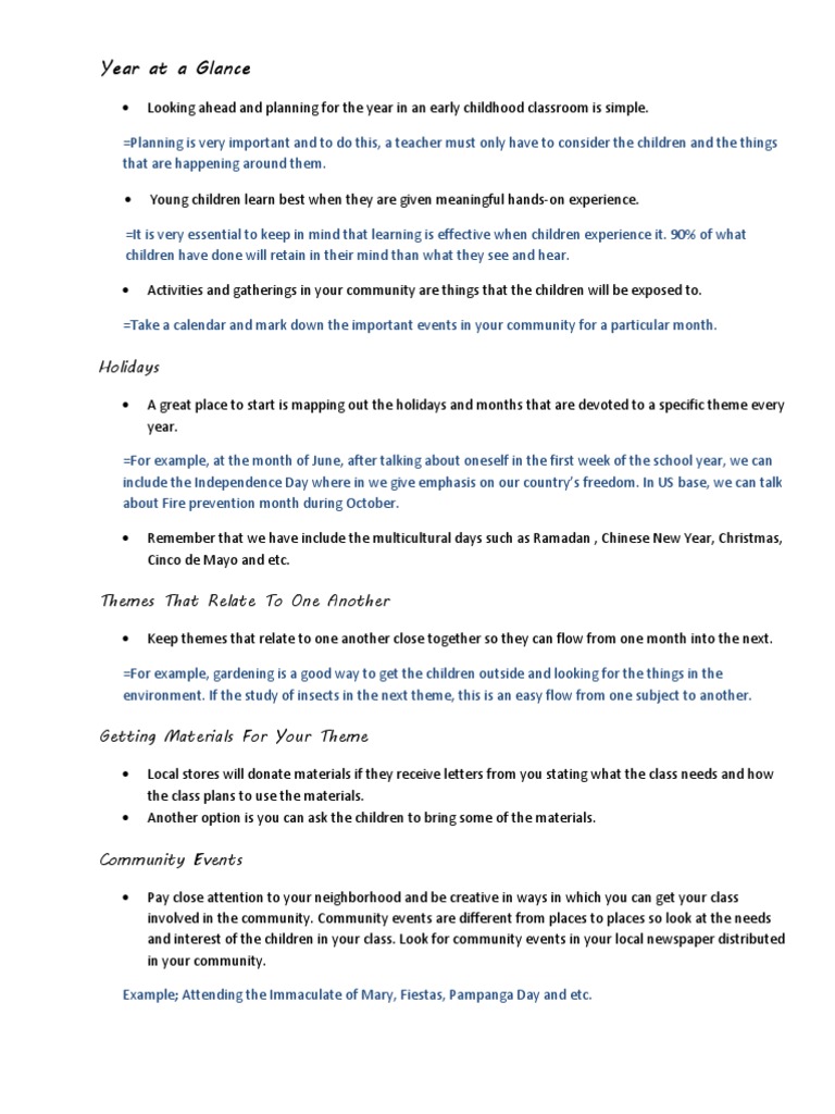 Year at A Glance | PDF | Preschool | Teaching And Learning