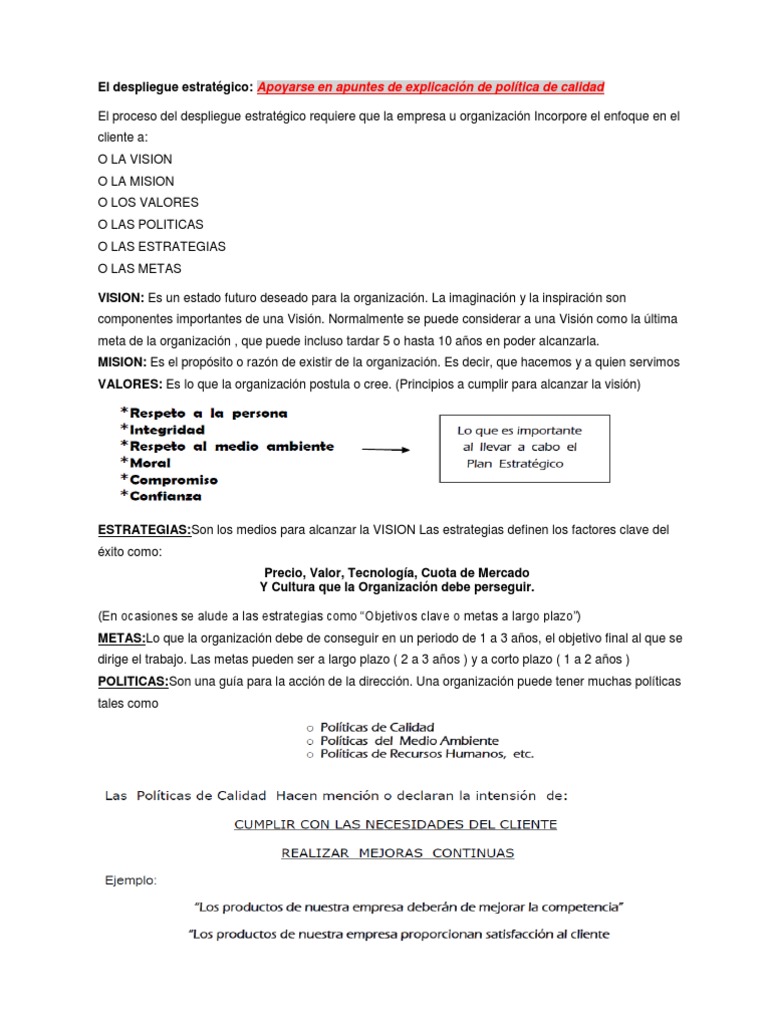 APUNTES Politica. Vision, Mision | PDF | Calidad (comercial) | Liderazgo