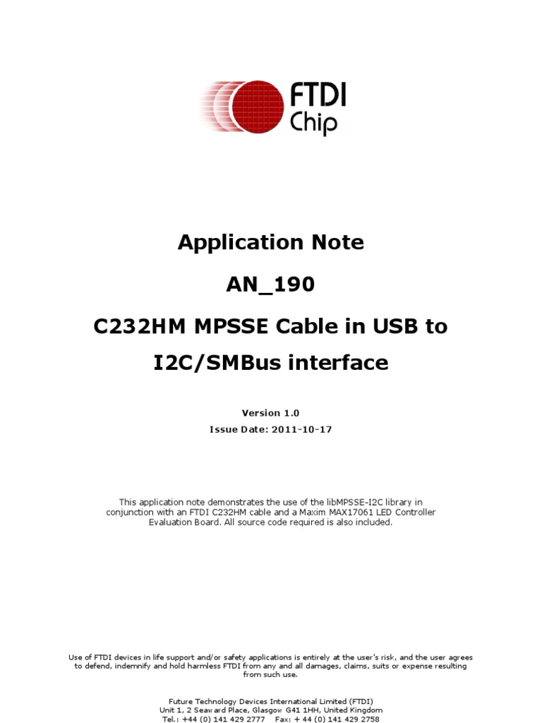 An 190 c232hm Mpsse Cable in Usb To I2c Interface | PDF | Library ...