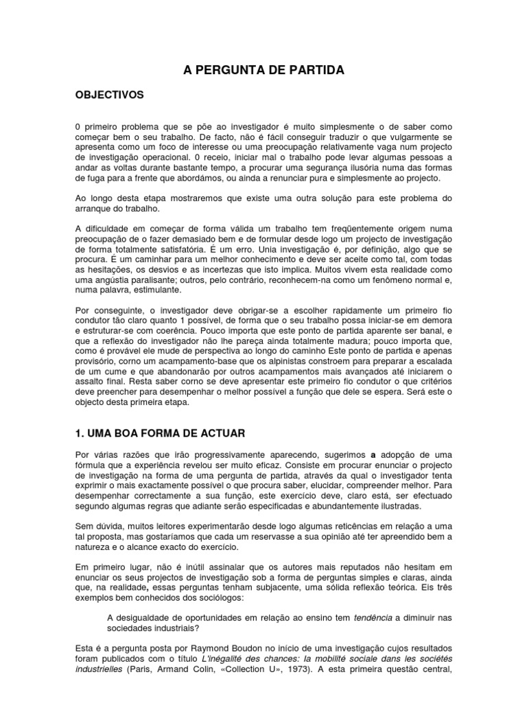 Pergunta de Partida | Sociologia | Ciência