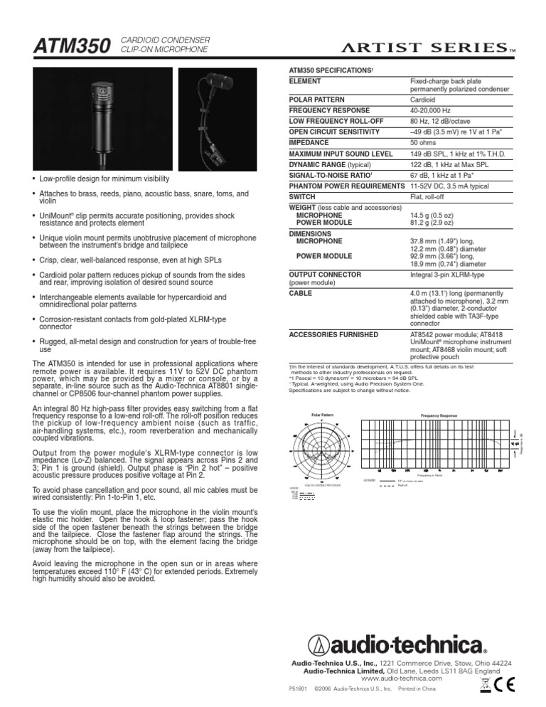 Atm 350 | PDF | Microphone | Audio Engineering