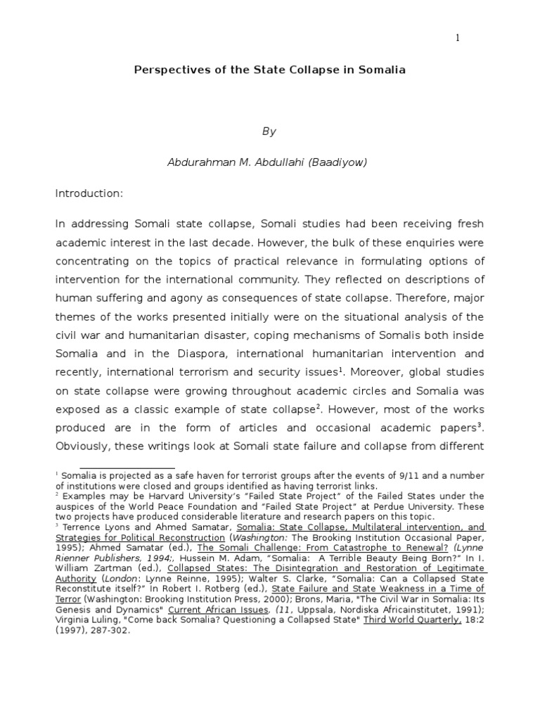 Perspectives of The State Collapse in Somalia | PDF | Somalia | Failed ...