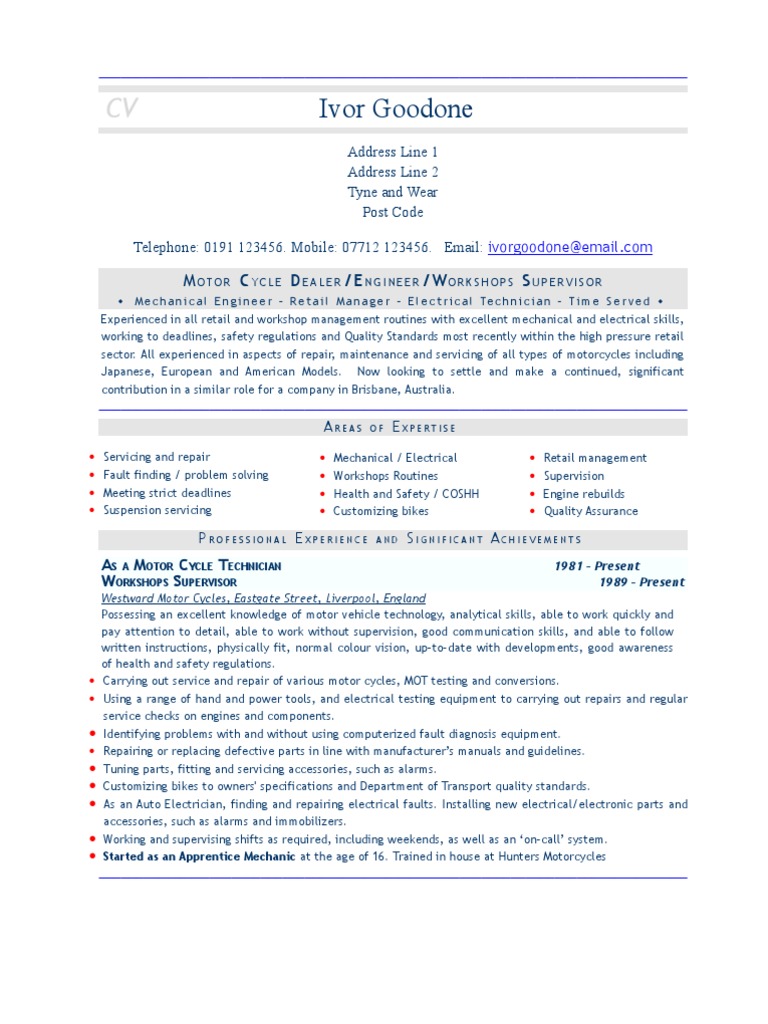 Motorcycle Dealer CV | PDF | Motorcycle | Electrician