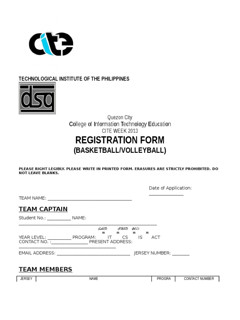 Registration Form: (Basketball/Volleyball) | PDF