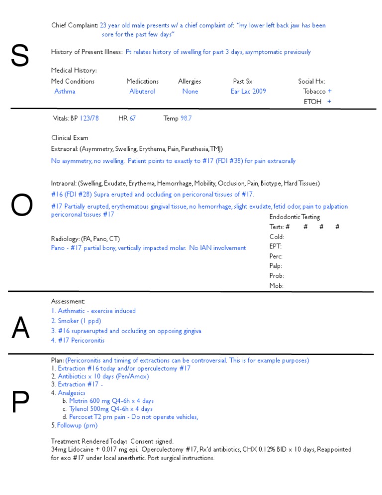 Orthopedic SOAP Note for Pericoronitis | PDF