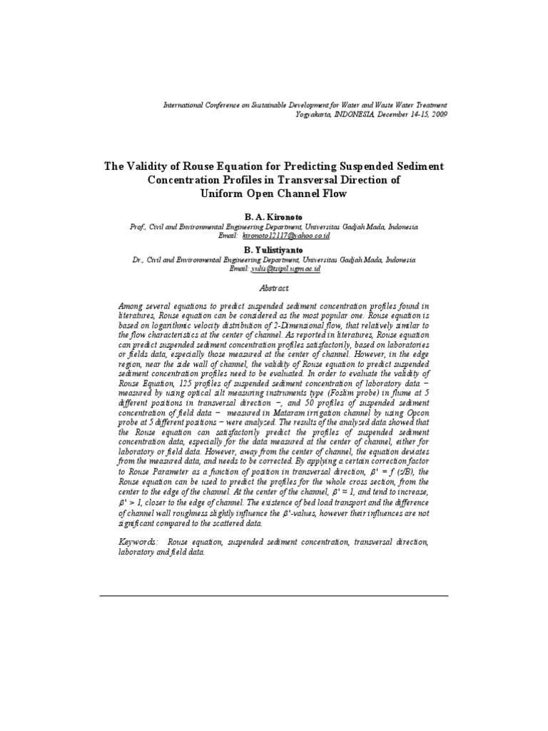 The Validity of Rouse Equation For Predicting Suspended Sediment | PDF ...