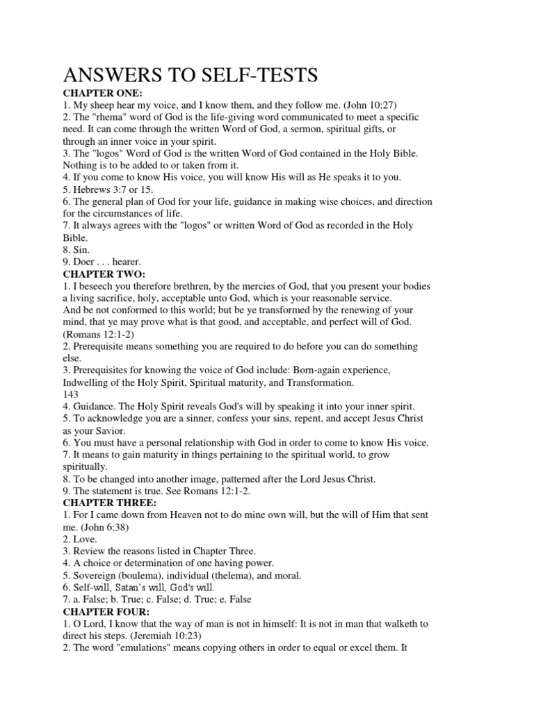 Answers To Self-Tests: Chapter One | PDF | Religious Belief And ...