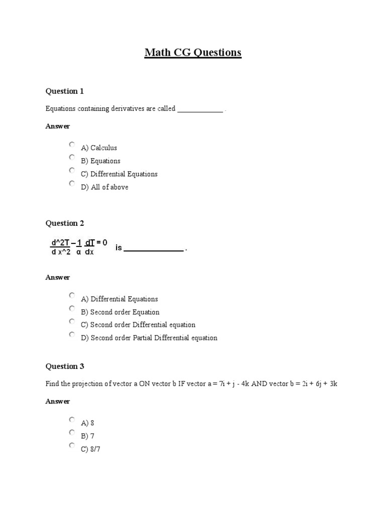 Math CG Questions and Answers | PDF | Science & Mathematics