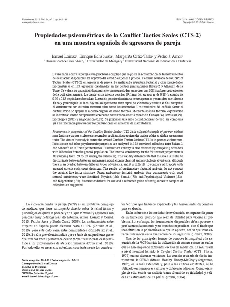 Propiedades Psicométricas de La Conflict Tactics Scales (Cts... | PDF ...