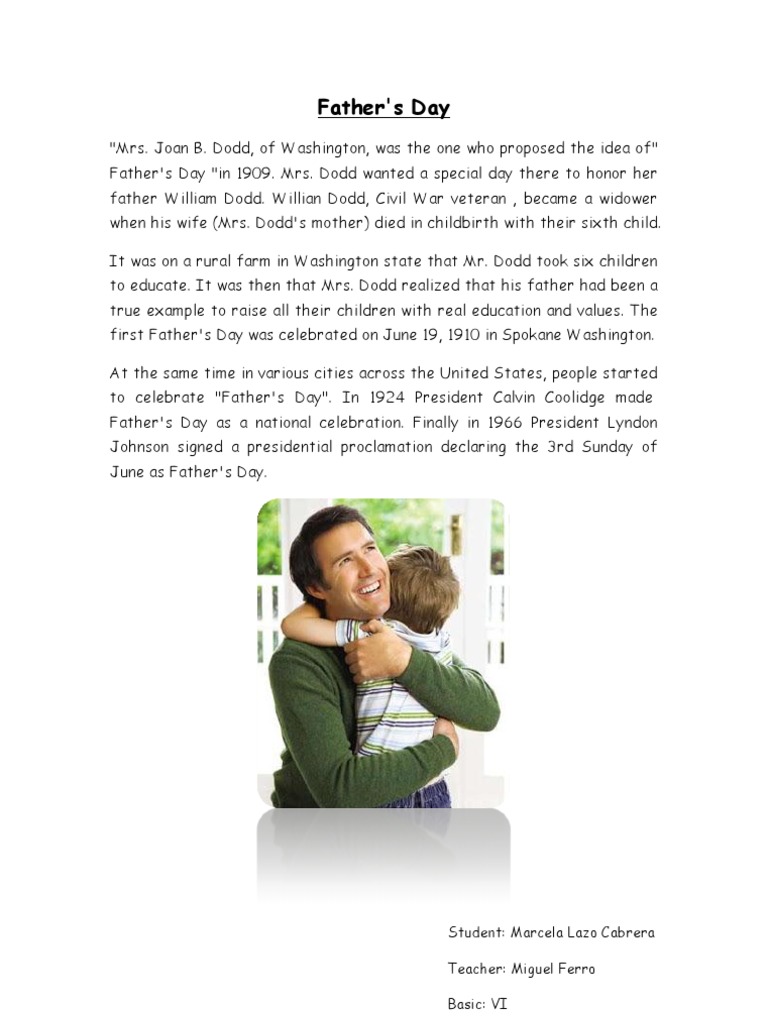 Father's Day: Student: Marcela Lazo Cabrera Teacher: Miguel Ferro Basic ...