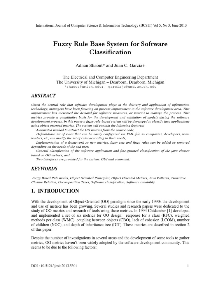 Fuzzy Rule Base System For Software Classification: Adnan Shaout and Juan C. Garcia+ | PDF ...