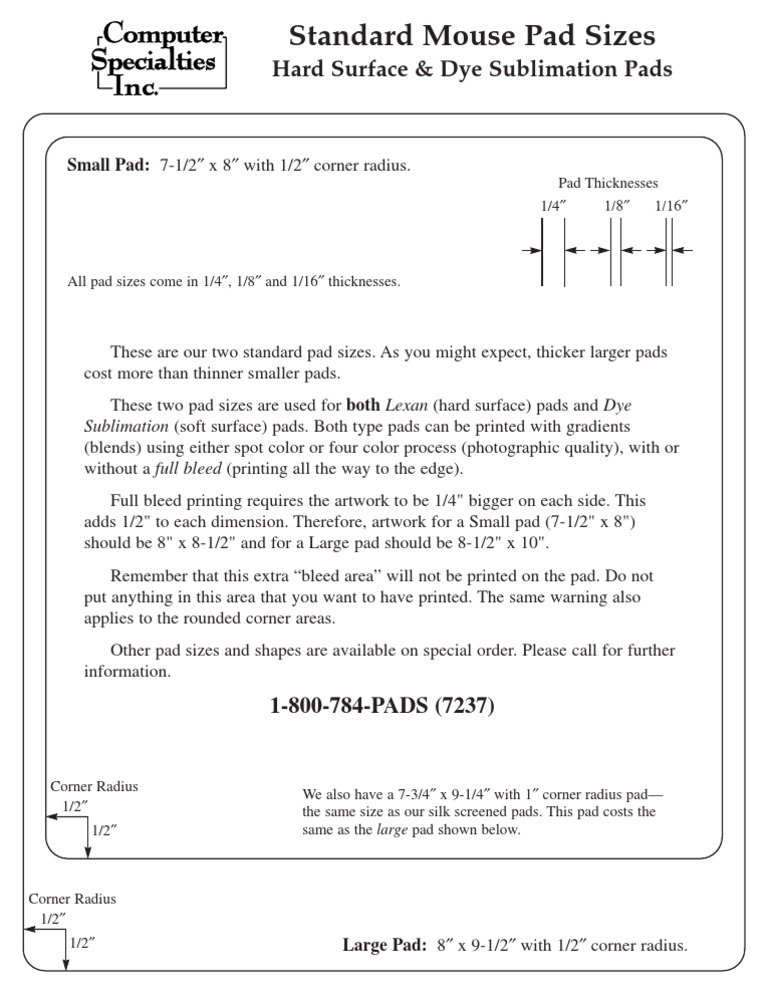 Standard Mouse Pad Sizes: Hard Surface & Dye Sublimation Pads | PDF