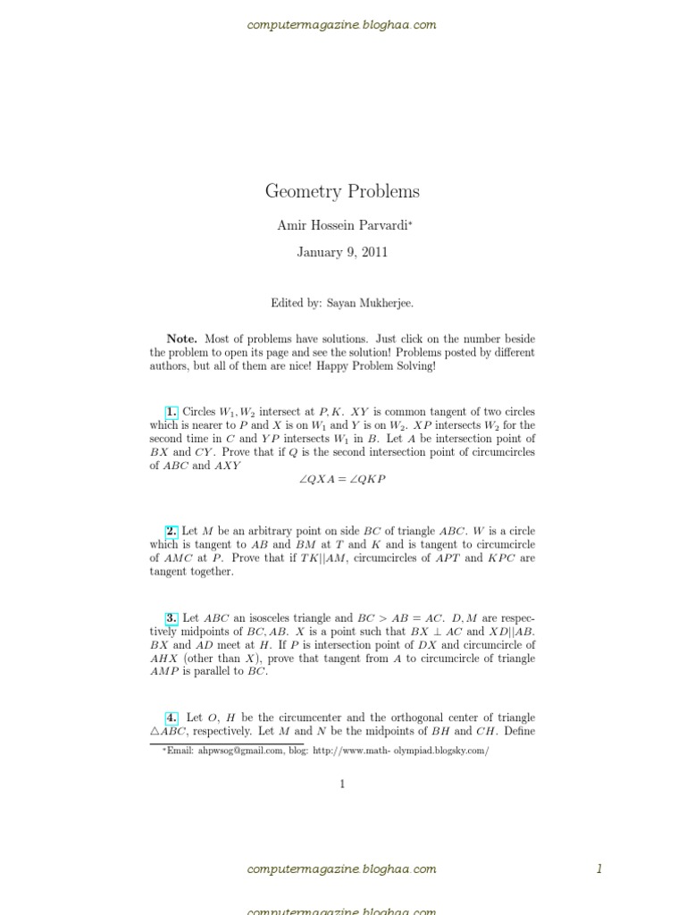 Advanced Geometry Problem Set | PDF | Triangle | Elementary Mathematics