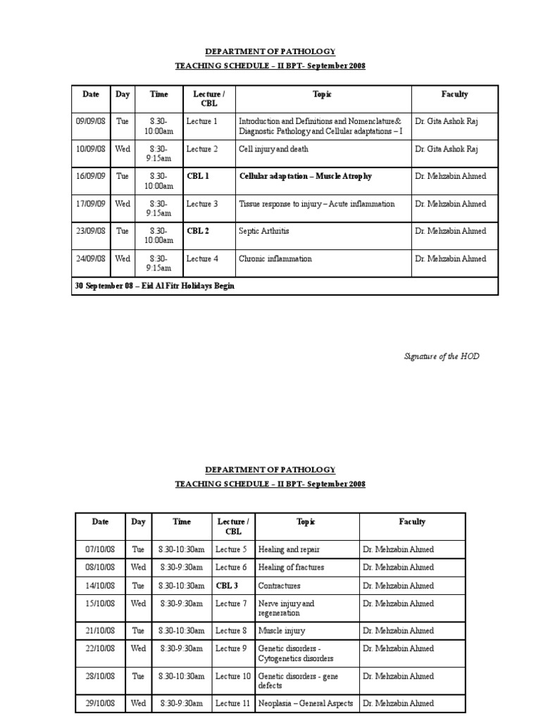 Pathology Teaching Schedule September 2008 | PDF | Healing | Inflammation