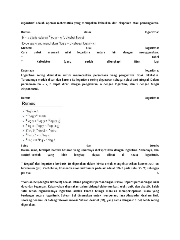 Pengertian dan Sifat Logaritma | PDF