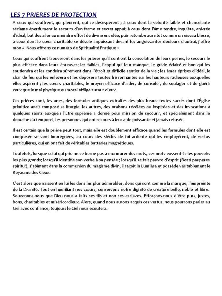 Les 7 Prieres de Protection PDF | PDF | Saint-Esprit | Bougie