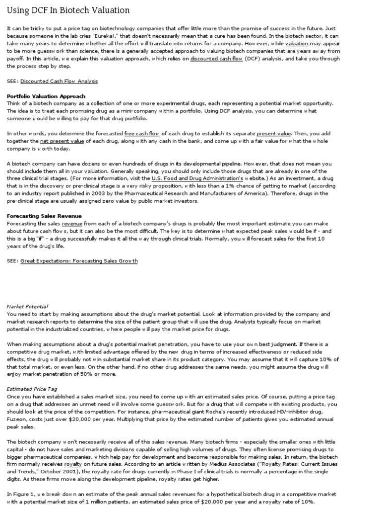 Biotech Valuation with DCF Guide | PDF | Discounted Cash Flow | Valuation (Finance)