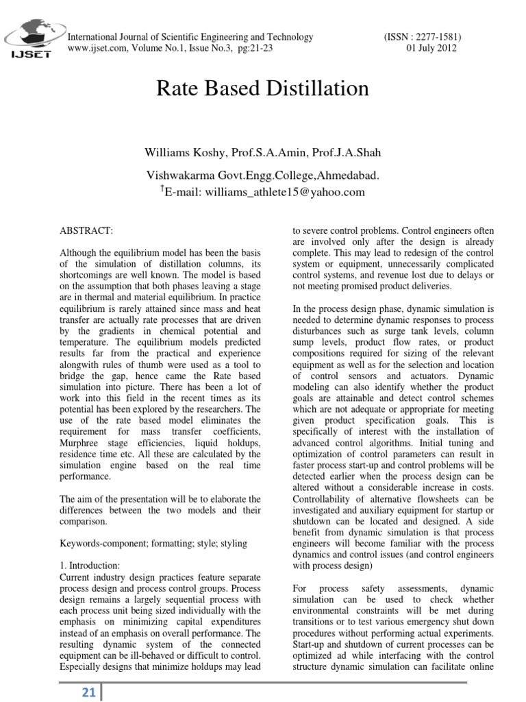 Rate Based Distillation Williums Paper | PDF | Thermodynamic ...