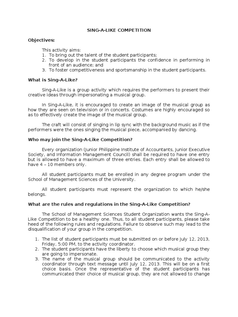 Sing A Like Competition | PDF