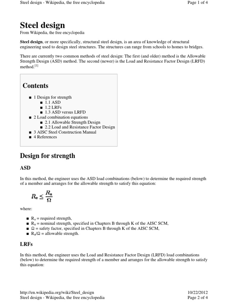 ,,Steel Design, ASD vs LRFD, Wikipedia | Structural Load | Structural Steel