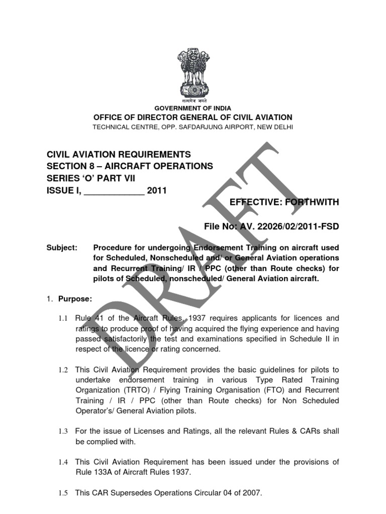 DGCA Type Rating Syllabus | Pilot (Aeronautics) | Flight Instructor