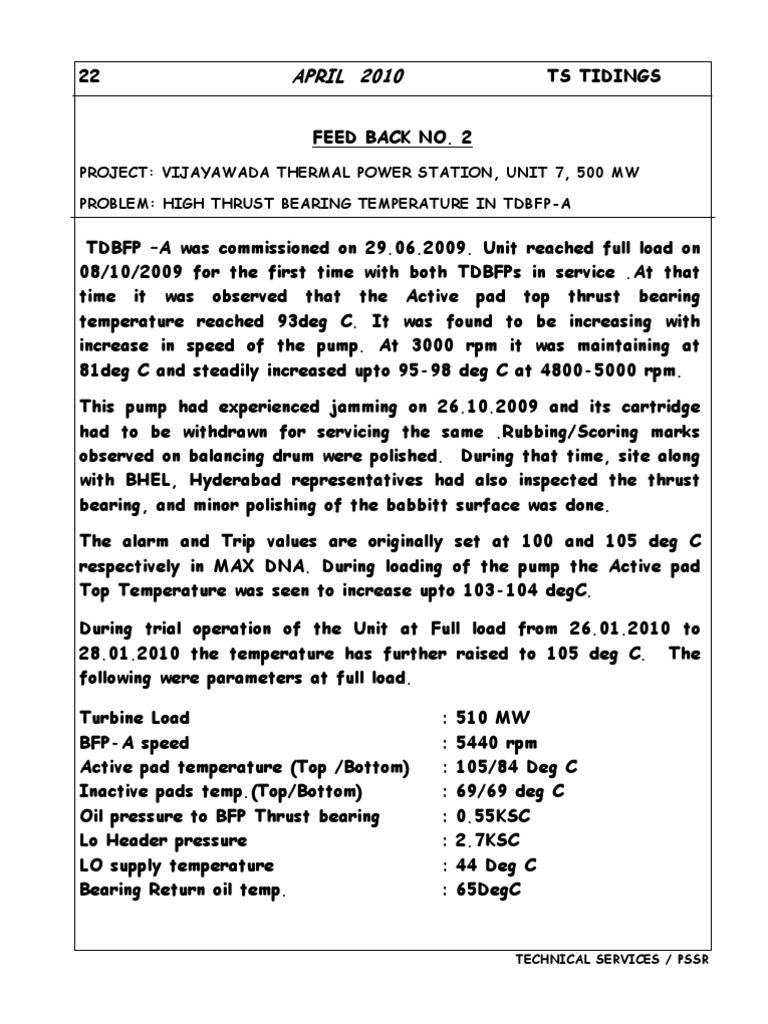 High Thrust Bearing Temp. in TDBFP-APR10 | PDF | Bearing (Mechanical ...