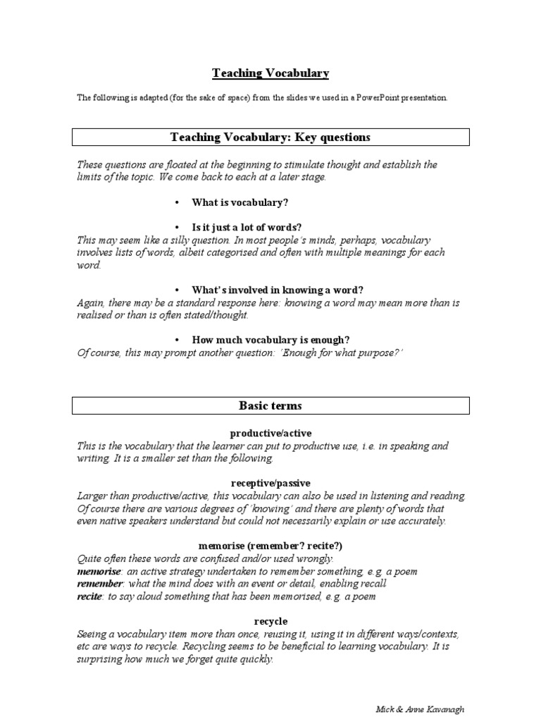 Teaching Vocabulary | PDF | Vocabulary | Phrase