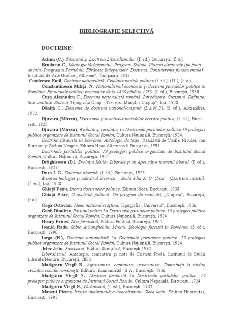 Partidele Politice Din Romania Bibliografie Selectiva | PDF