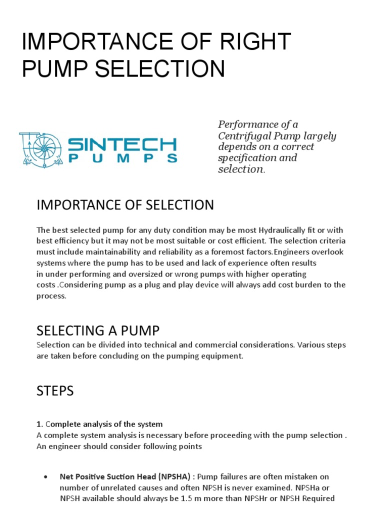 Importance of Right Pump Selection | PDF | Pump | Engines