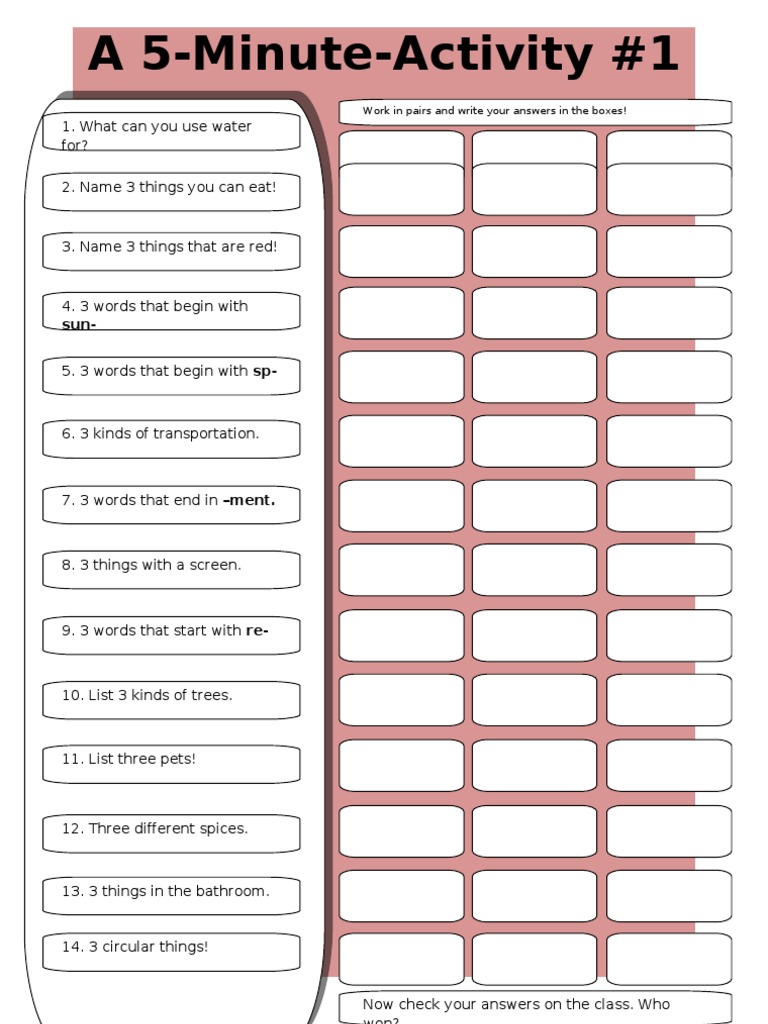 A 5-Minute-Activity #1: Who Finishes First? Who Finishes First? | PDF ...