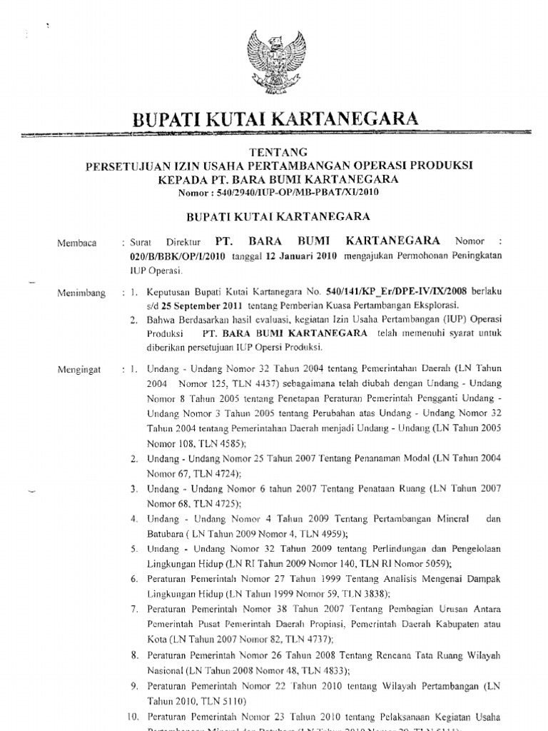 IUP OP PT Bara Bumi Kartanegara | PDF | Nature