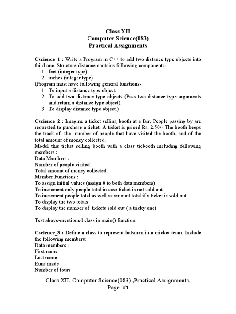 Class Xii Cscince Practical Assignment Pdf Array Data Structure