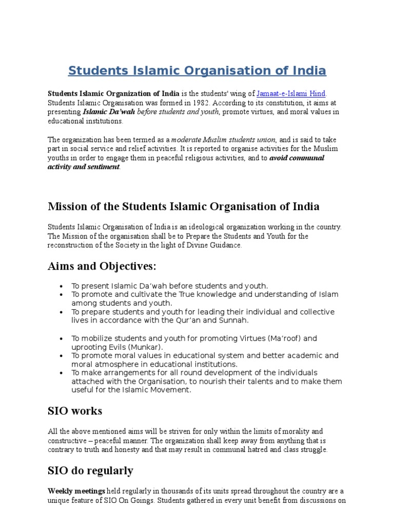 Students Islamic Organisation of India (SIO) | PDF | Abrahamic ...
