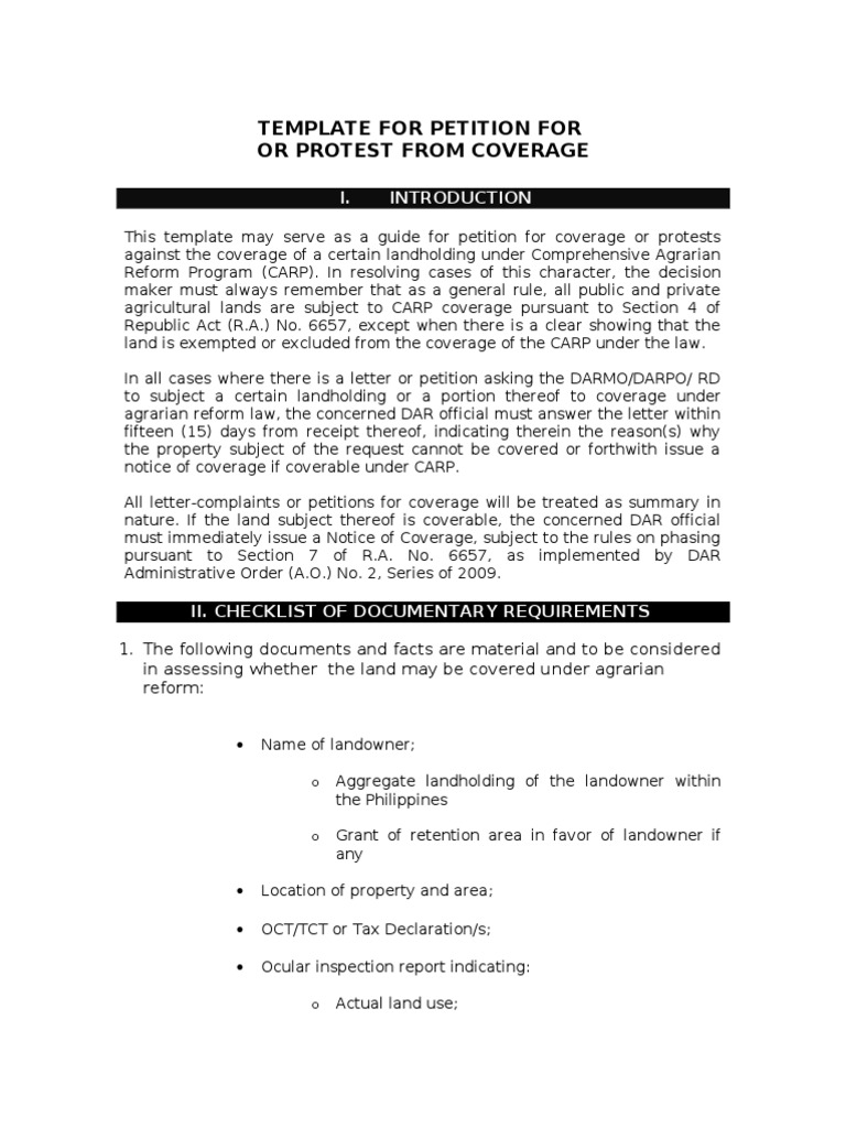 Petitions For or Protests Against Coverage Template | PDF | Service Of ...