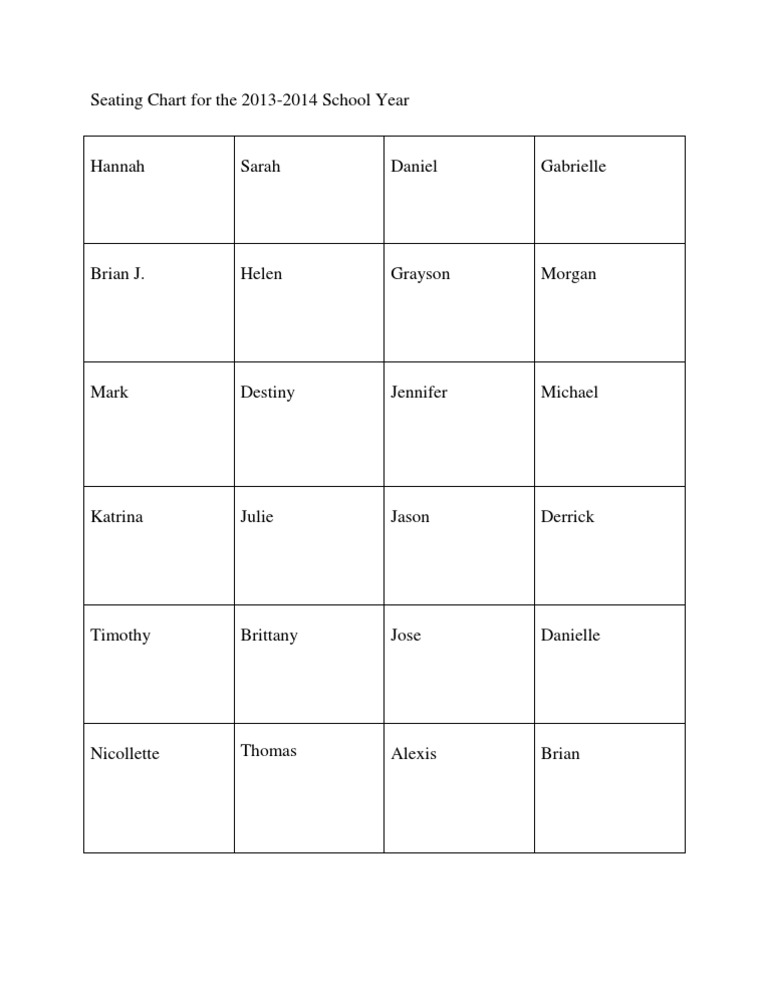 2013-2014 School Year Seating Chart | PDF