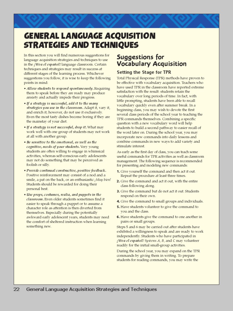General Language Acquisition Strategies and Techniques | PDF | Second Language | Reading (Process)