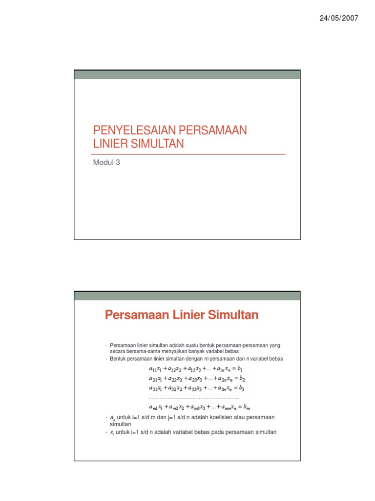 Modul 3 Penyelesaian Persamaan Linier Simultan | PDF
