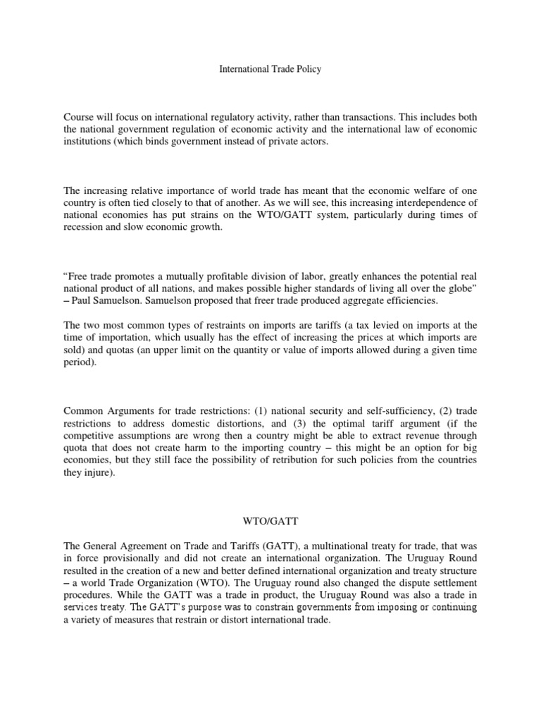 International Trade Policy NOTES For Professor William J. Davey's ...