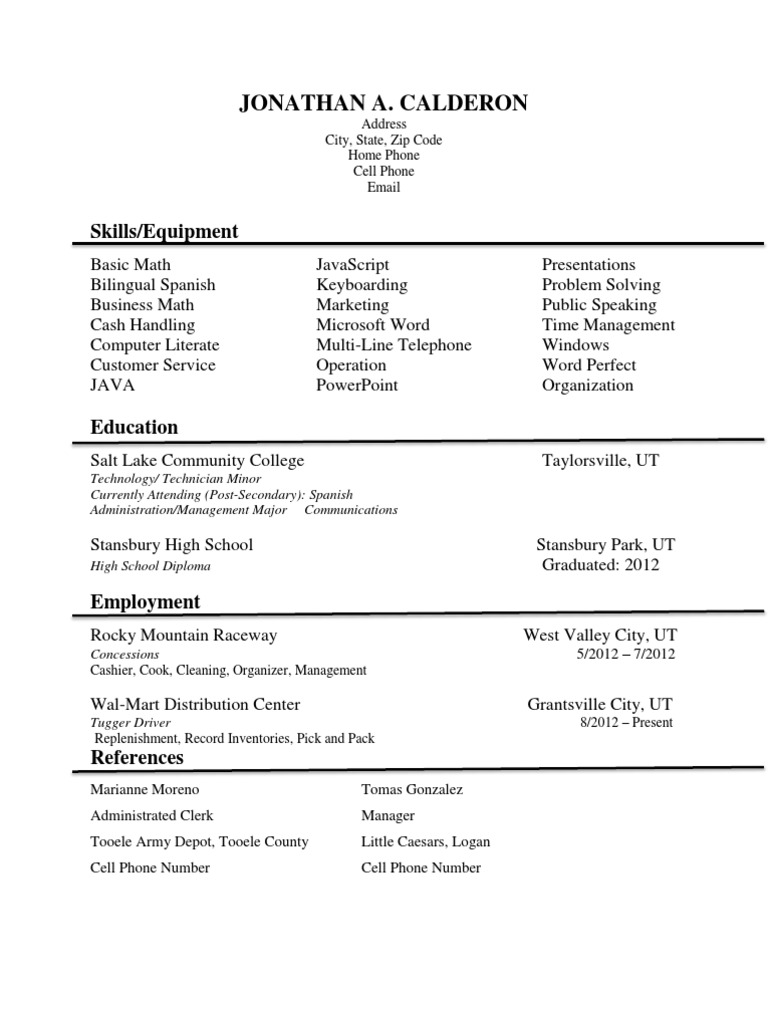 Jonathan Calderon's Resume Overview | PDF